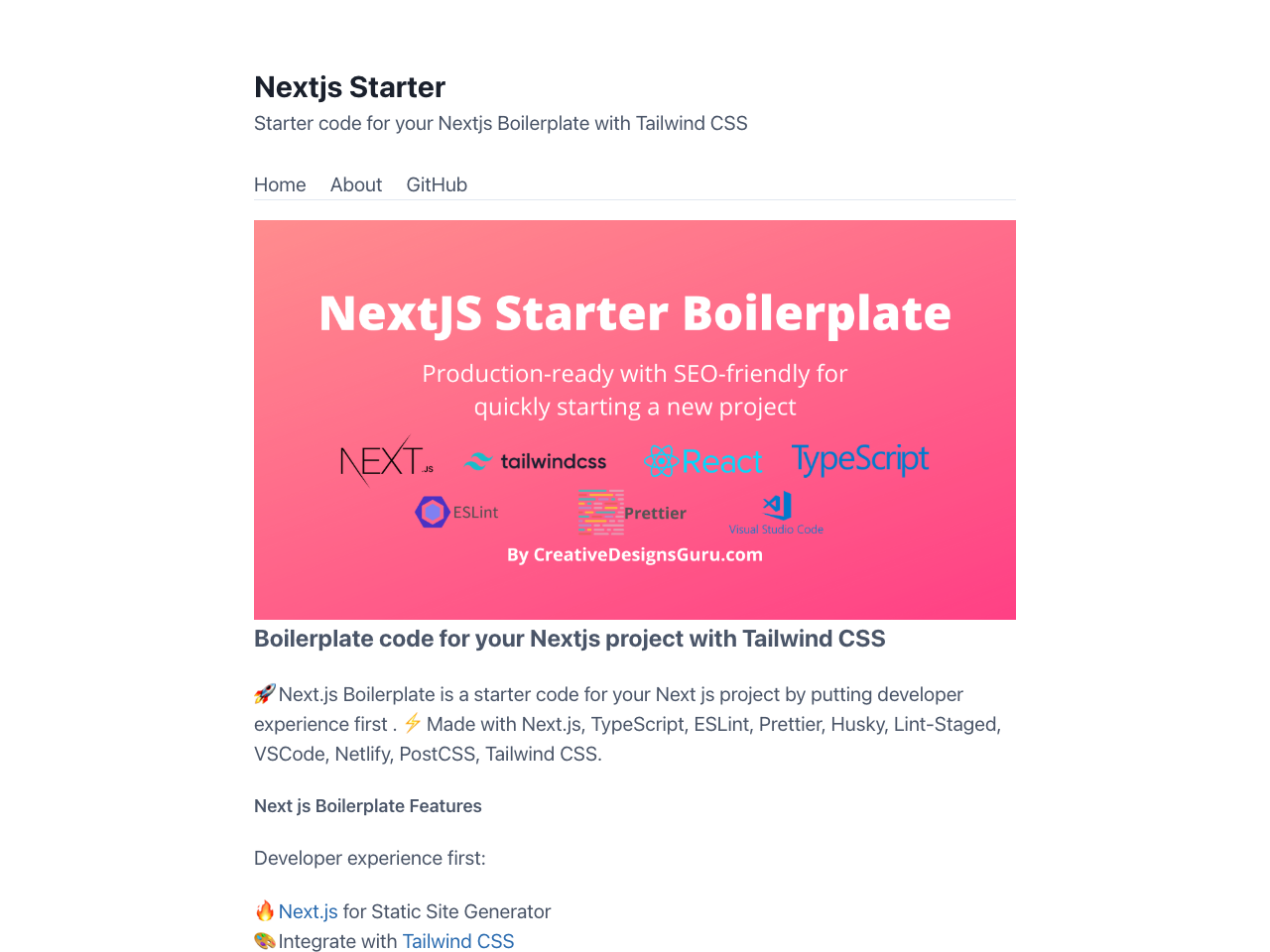 Nextjs Tailwind CSS TypeScript Starter Theme Info